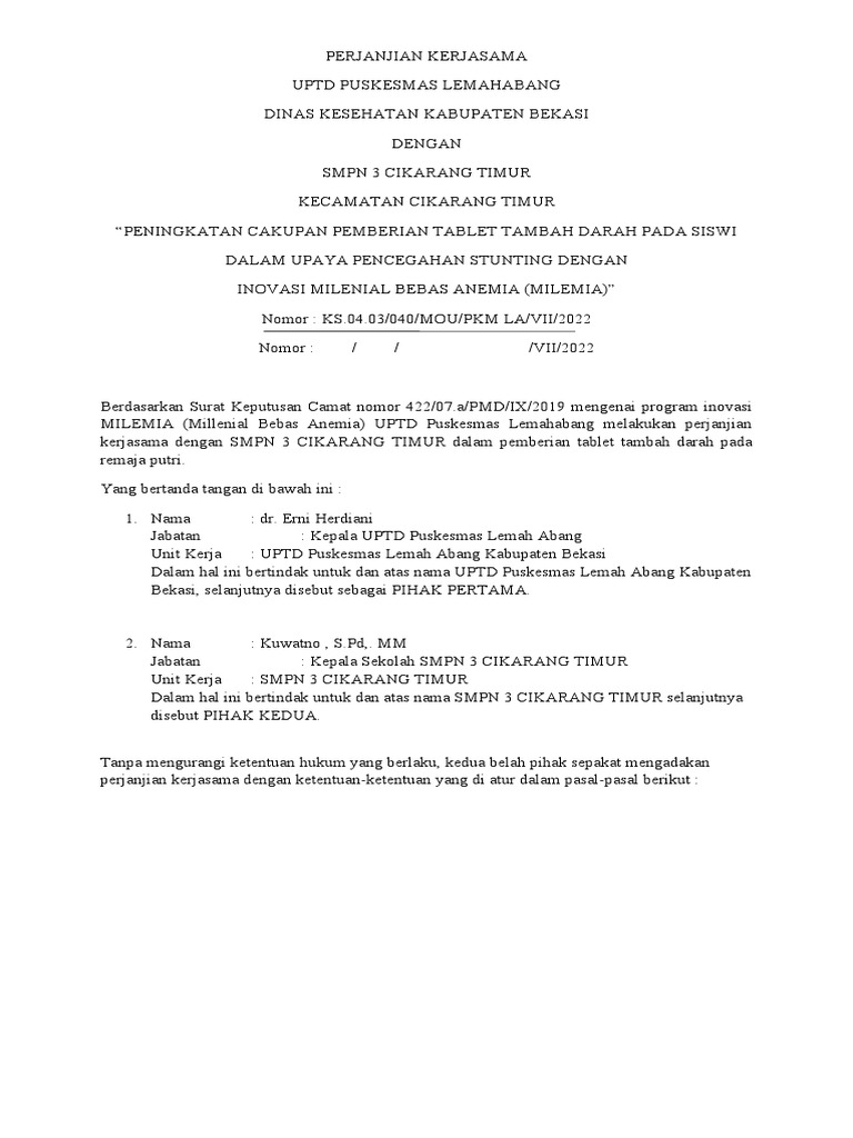 Draft Mou Kerjasama | PDF