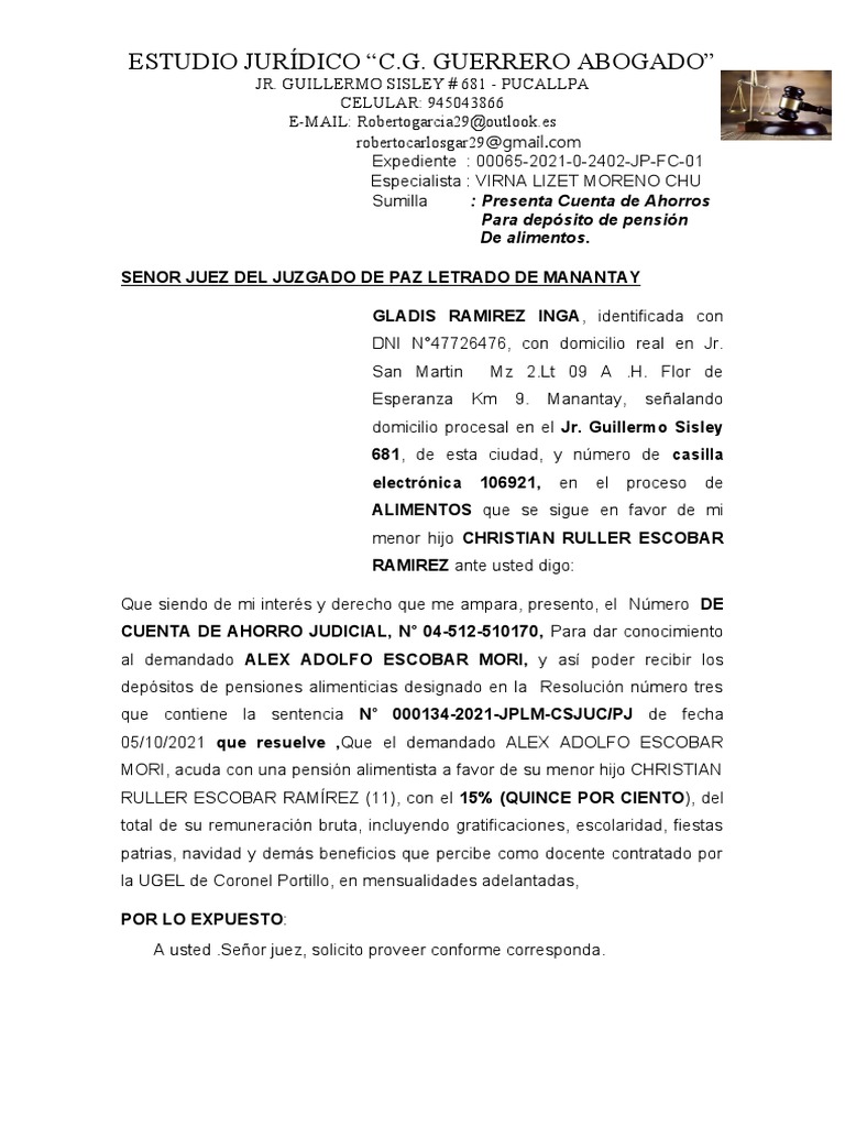 Escrito Presenta Numero de Cuenta | PDF