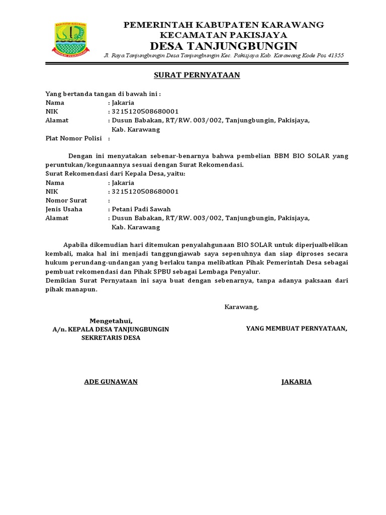Surat Rekomendasi Pembelian Solar Pertanian | PDF