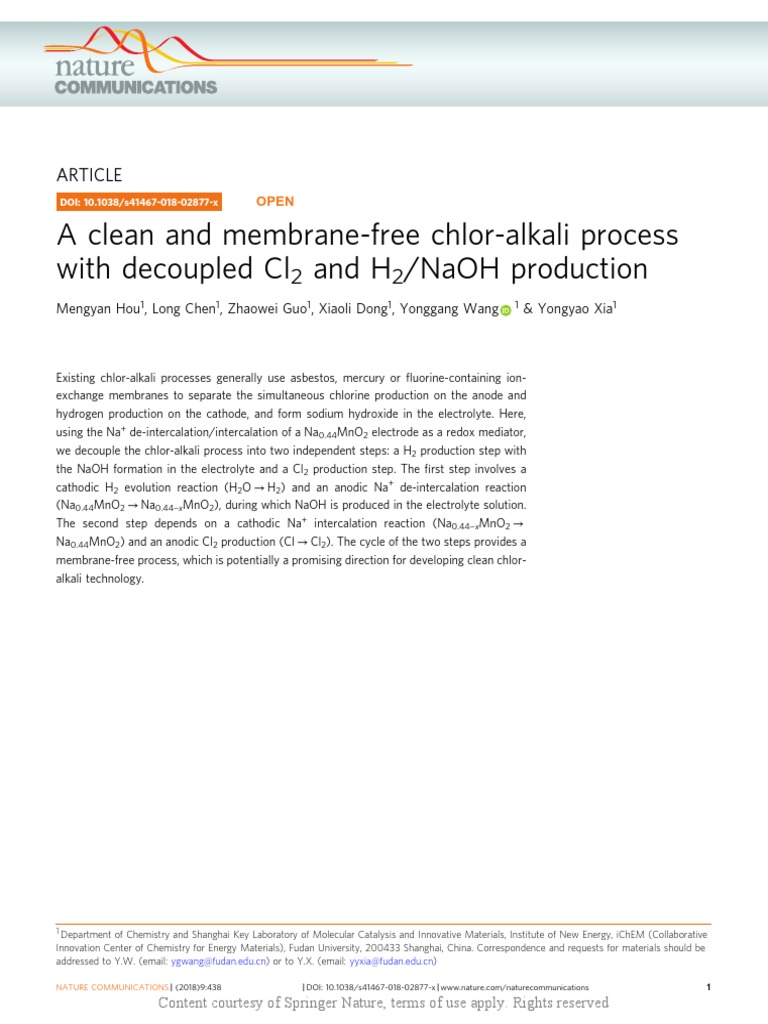 A Clean and Membrane-Free Chlor-Alkali Process With Decoupled Cl2 and ...
