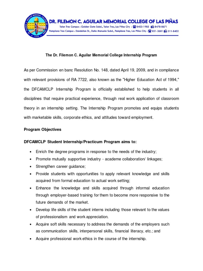 Internship Program Calendar | PDF | Internship | Job Hunting