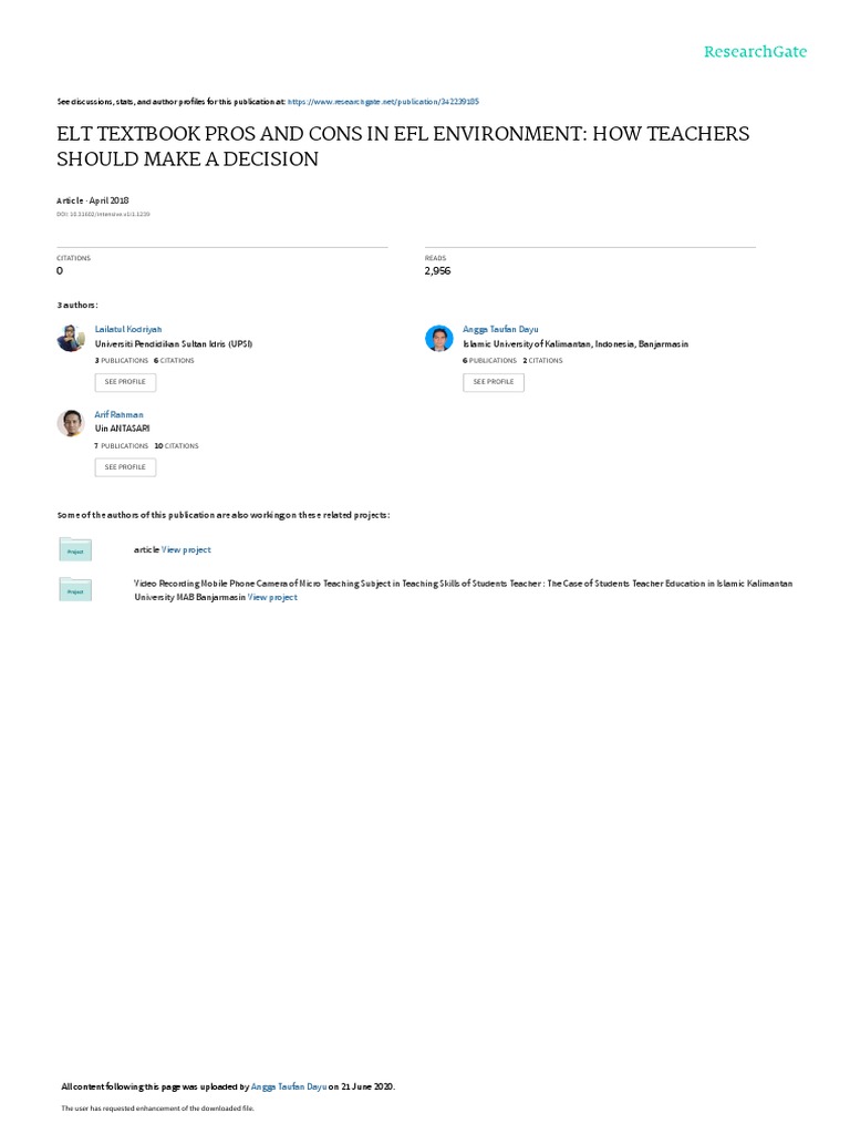 Elt Textbook Pros and Cons in Efl Environment How | PDF | English As A ...