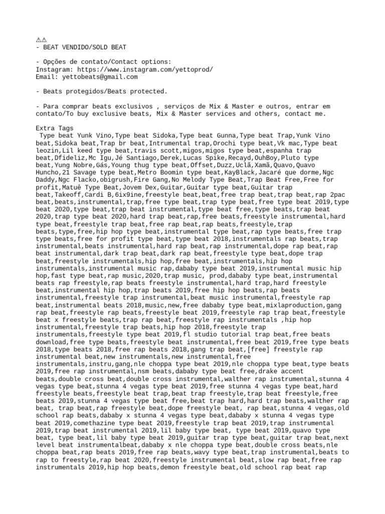 DESCRIÇÃO YETTO VENDIDO | PDF | Hip Hop Music | Music Scenes