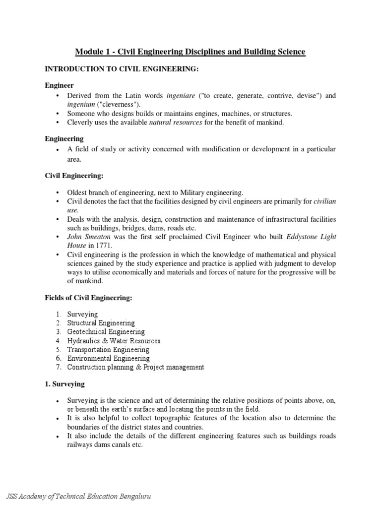 Branchs and Materials of Civil Engineering - Module 1 | PDF | Cement ...