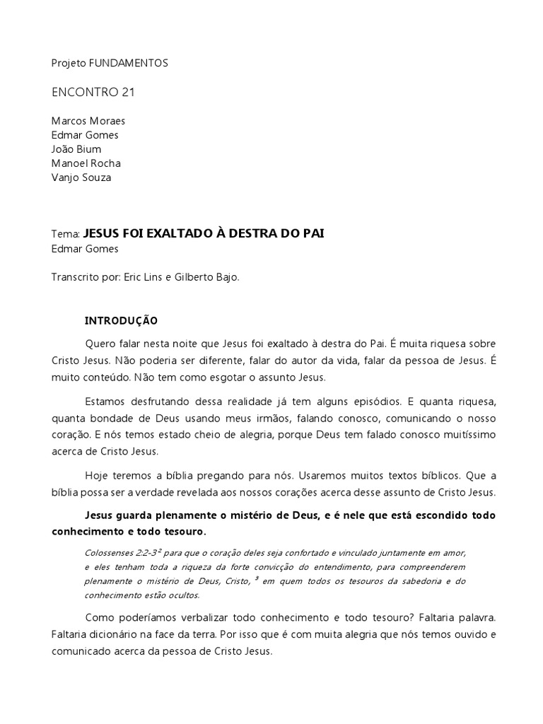 021-Jesus Foi Exaltado A Destra Do Pai | PDF | Jesus | Céu