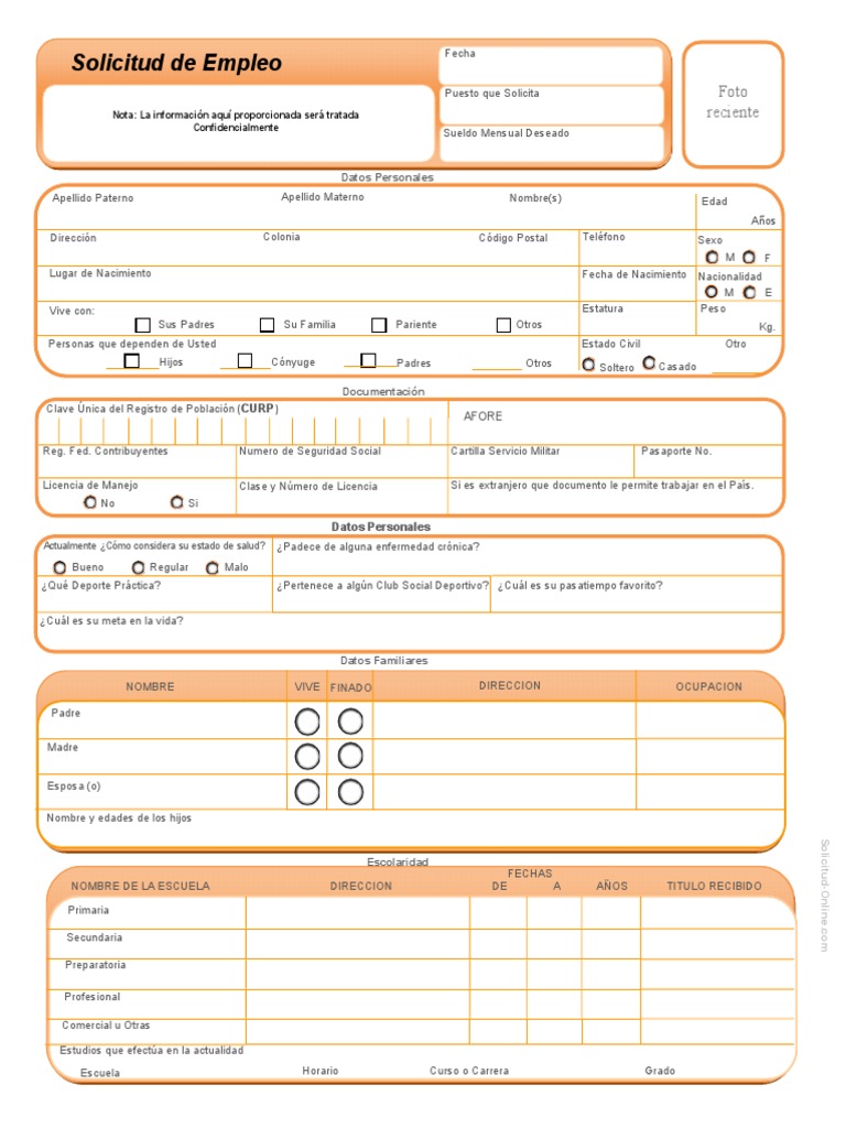 Solicitud de Empleo: Formato Completo | PDF