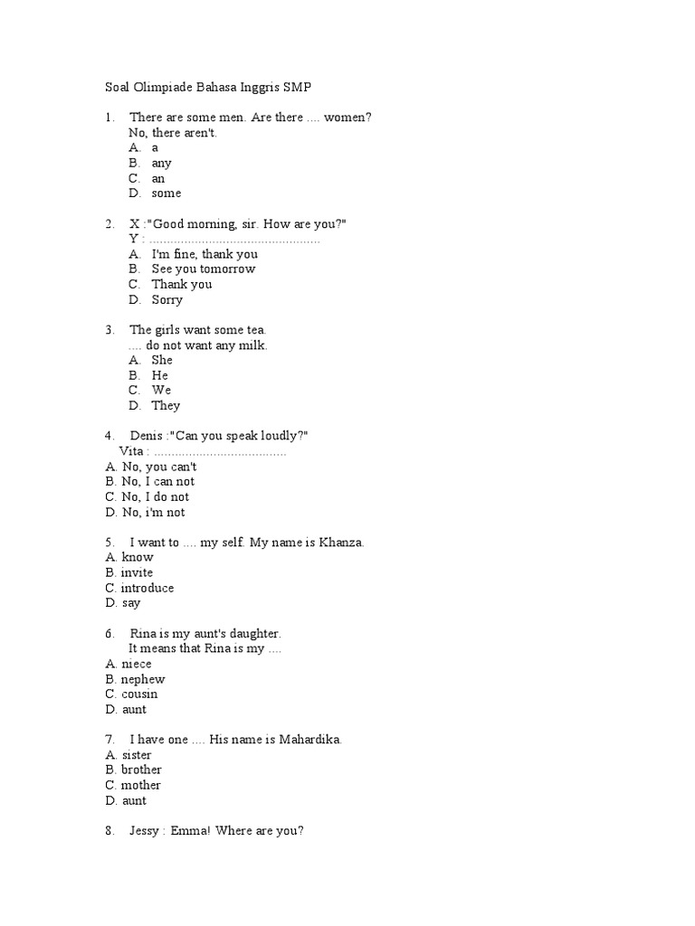 Soal Olimpiade Bahasa Inggris Smp Pdf