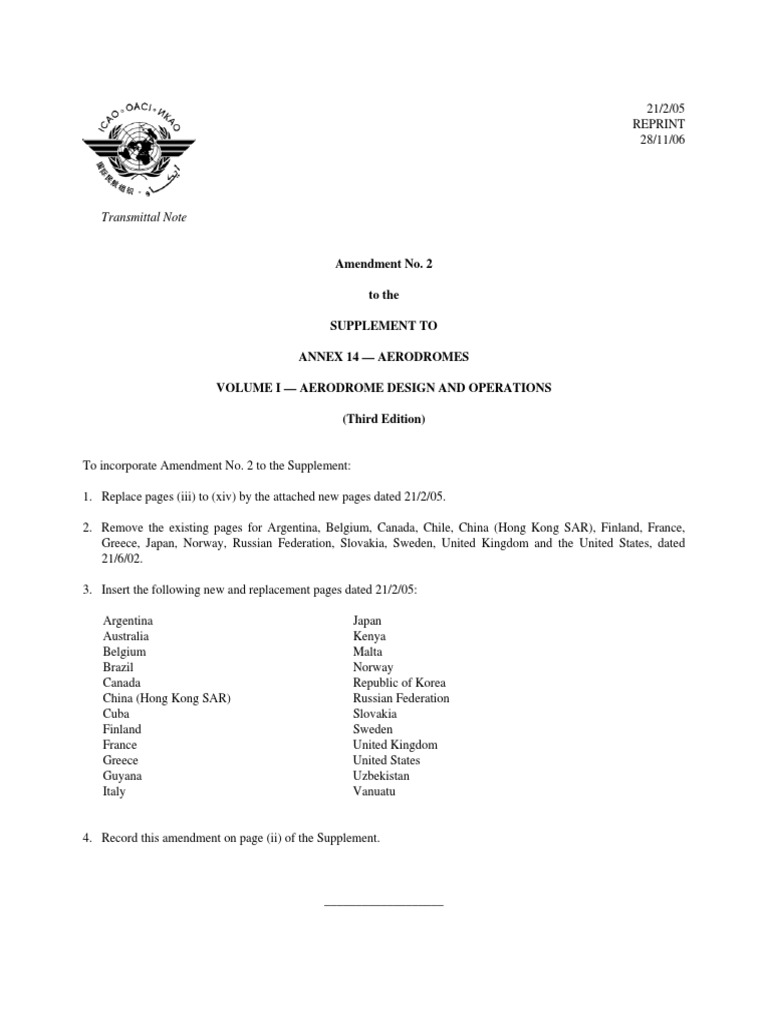 Annex 14 Volume I 3rd Edition Supplement 28-11-2006 | PDF ...