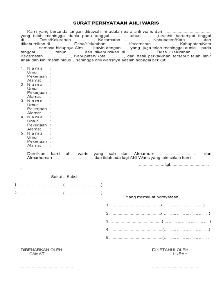 Surat Pernyataan Warisan | PDF