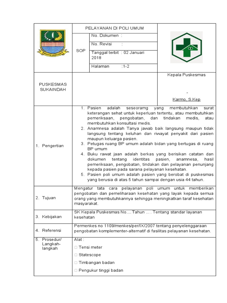 Sop Pelayanan Di Poli Umum | PDF | Sains & Matematika