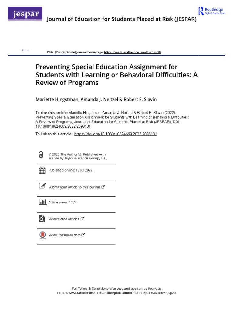 Preventing Special Education Assignment For Students With Learning or ...