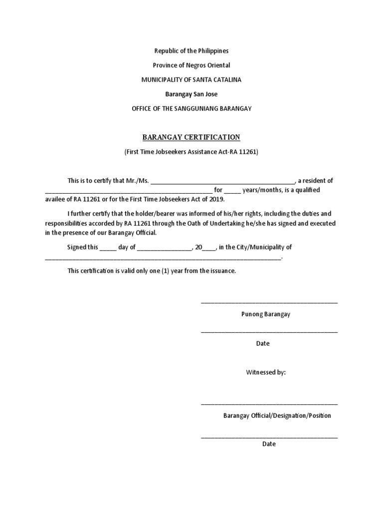 Barangay Certification for Job Seekers | PDF
