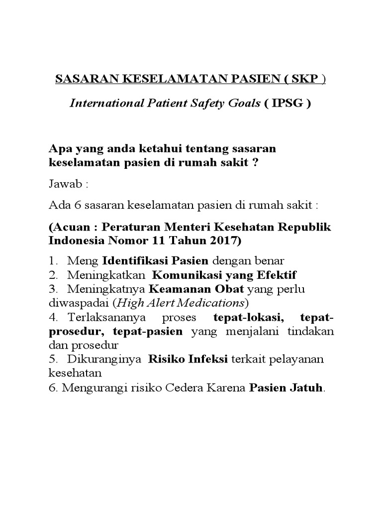 Buku Saku Sasaran Keselamatan Pasien (SKP) | PDF | Pengembangan Diri | Kesehatan Holistik
