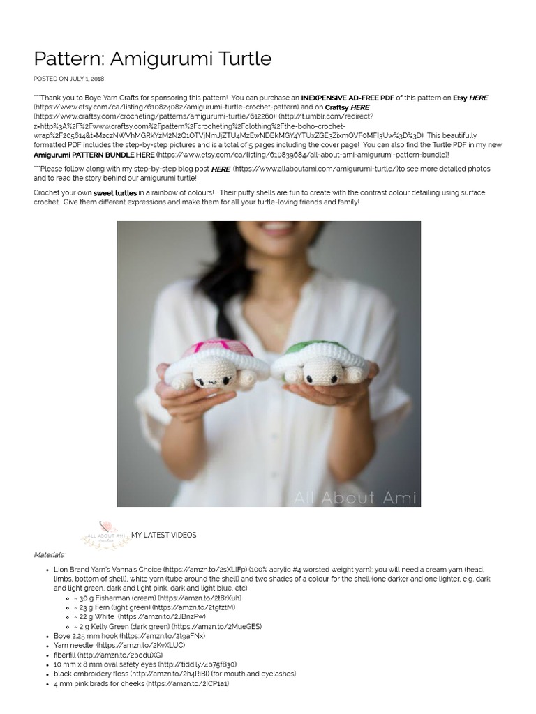 Pattern Free Amigurumi Turtle - All About Ami | PDF | Crochet | Yarn
