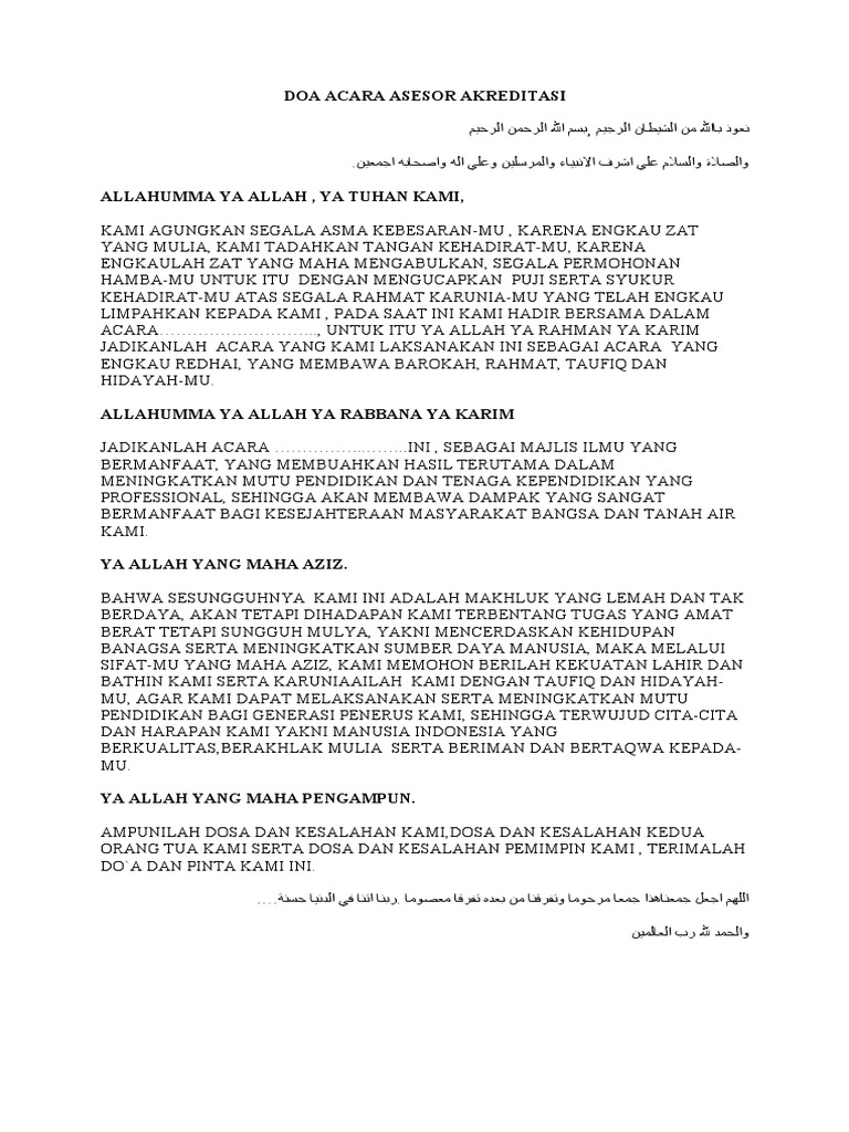 Doa Acara Asesor Akreditasi | PDF