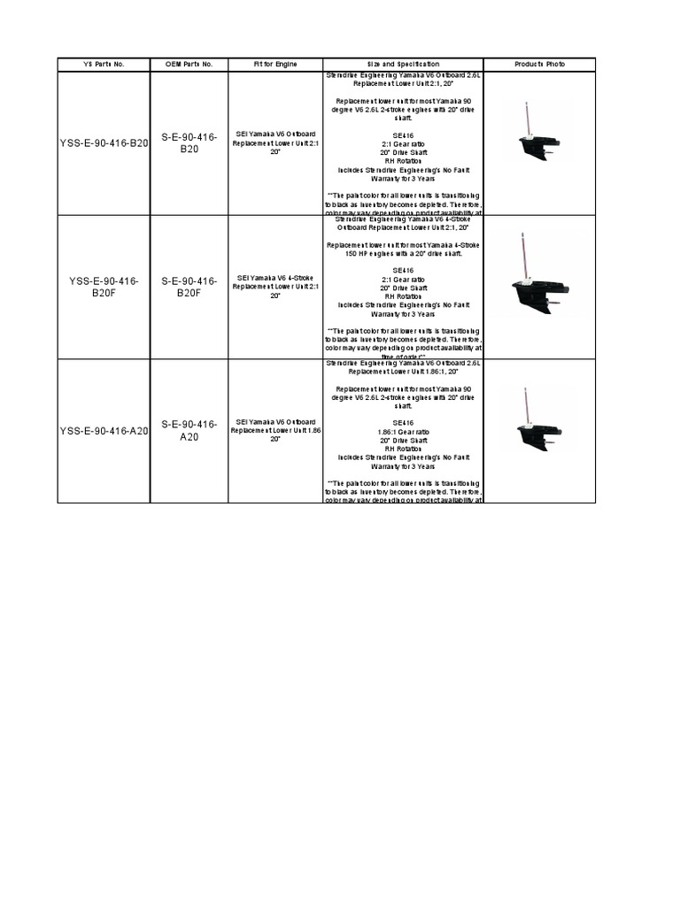 Yamaha Outboard Gearcase Complete | PDF | V6 Engine | Manufactured Goods