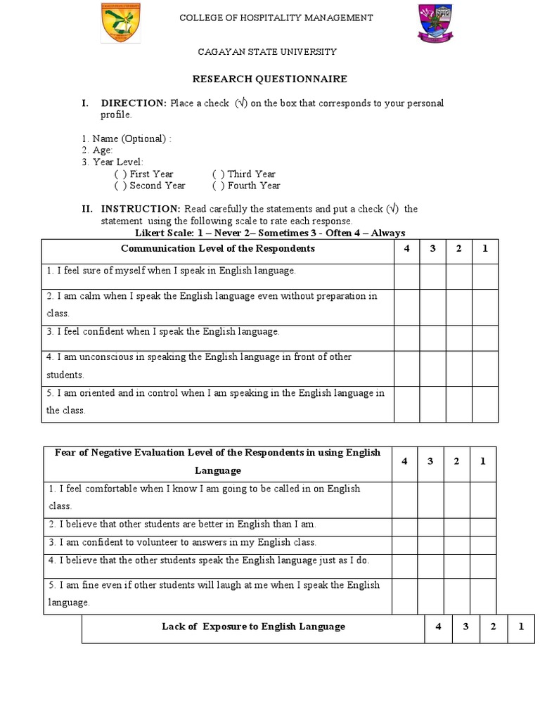 Updated-Thesis-Questionnaire 2 | PDF | English Language | Questionnaire Updated-Thesis-Questionnaire 2 | PDF | English Language | Questionnaire