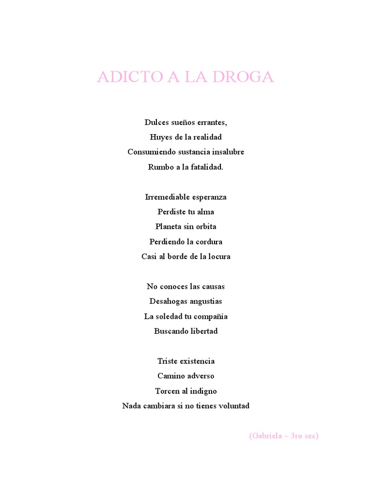Adicto a La Droga (Poema) - Danuska Gabriela 3ro Sec. | PDF