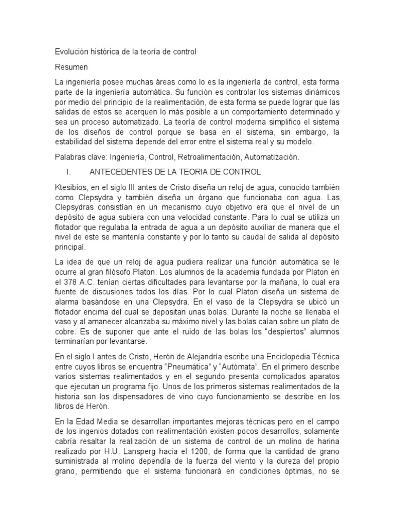 Evolución Histórica de La Teoría de Control | PDF | Máquina de vapor ...
