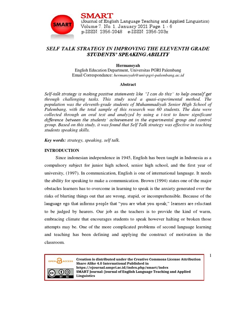 2021 Self Talk Strategy in Improving The Eleventh Grade Students ...