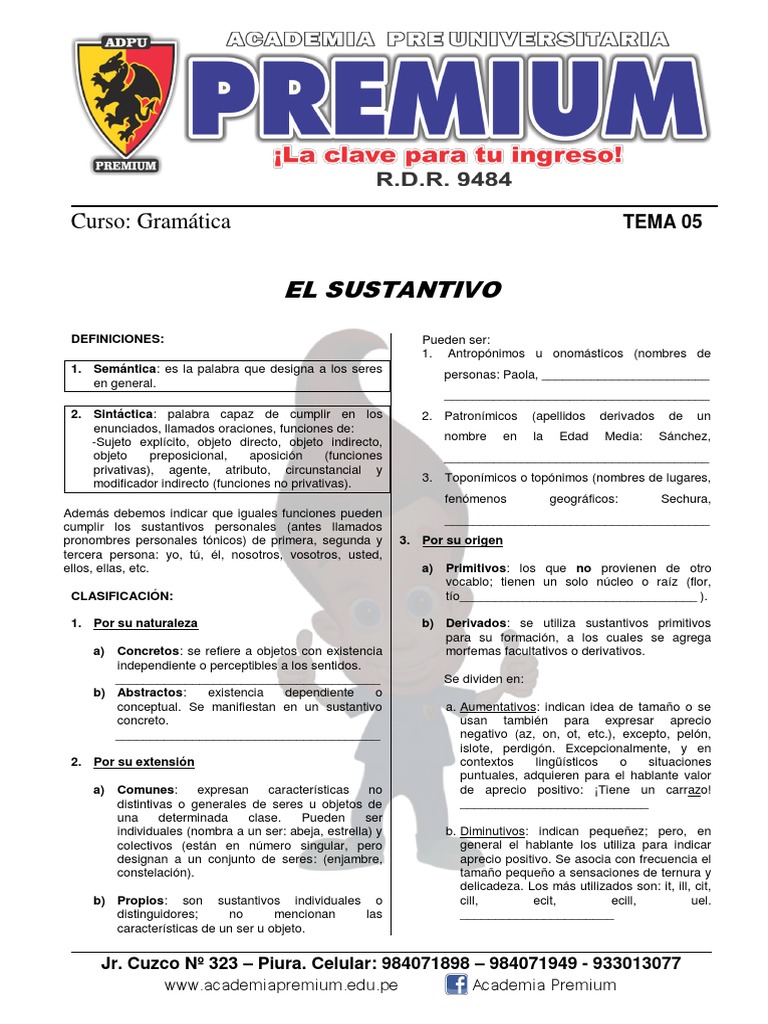 Tema 05 de Gramatica - El Sustantivo | PDF | Sustantivo | Palabra