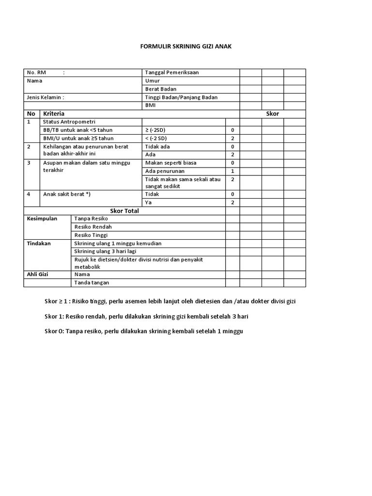 Skrining Gizi Anak | PDF
