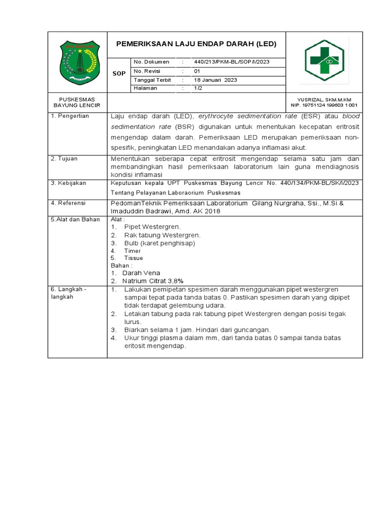 Sop Pemeriksaan Led | PDF