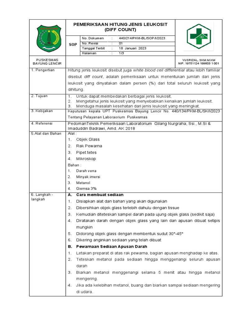 Sop Pemeriksaan Diff Cout | PDF