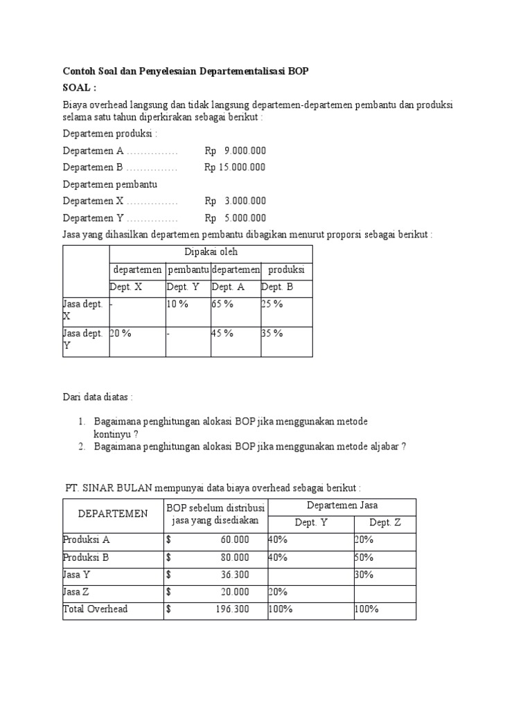 Contoh Soal Dan Penyelesaian Departementalisasi BOP Soal | PDF