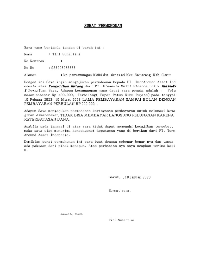 Surat Permohonan: Hormat Saya | PDF