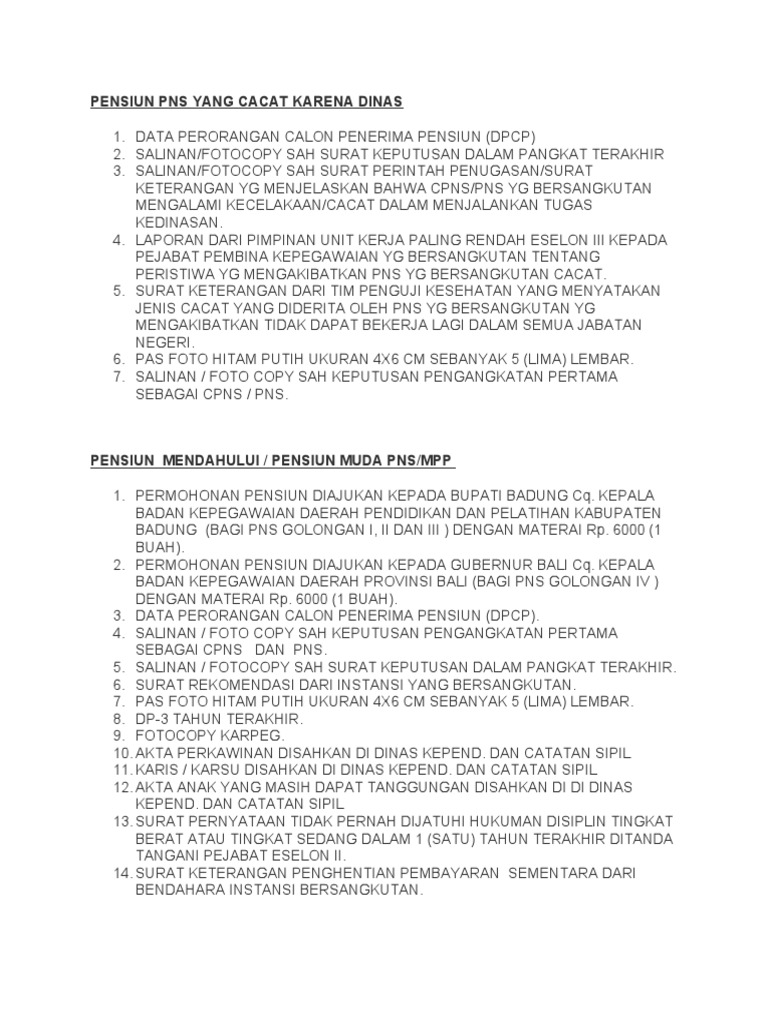 Panduan Pensiun PNS Cacat dan Usulan | PDF