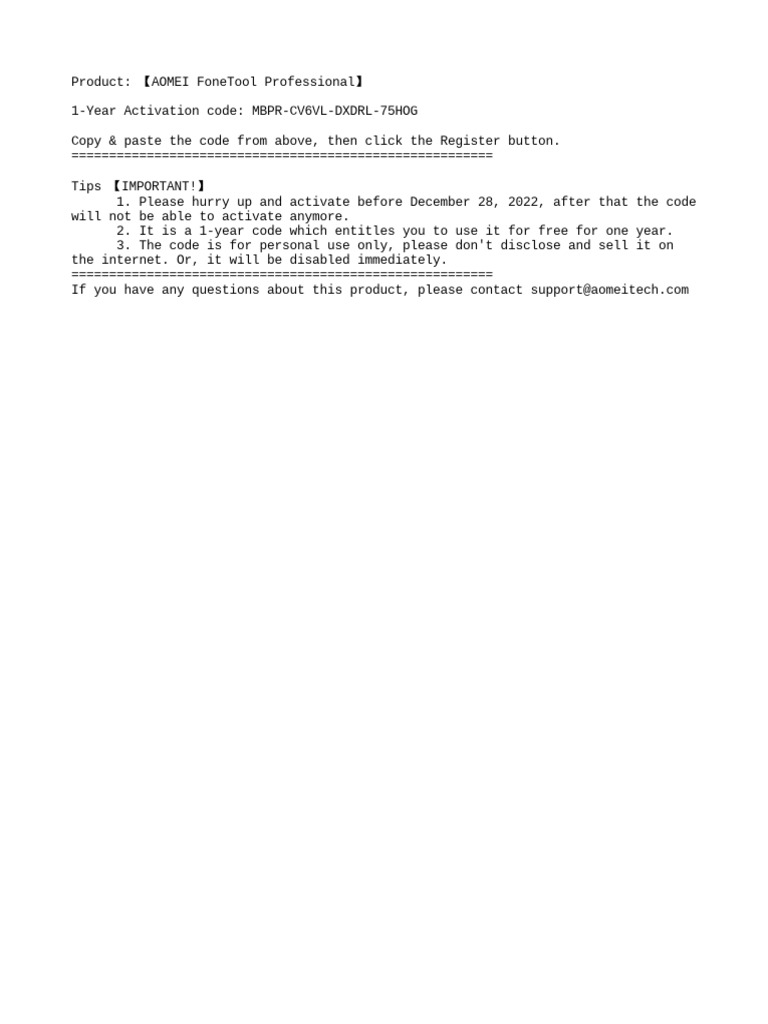 AOMEI FoneTool Pro Activation Code | PDF
