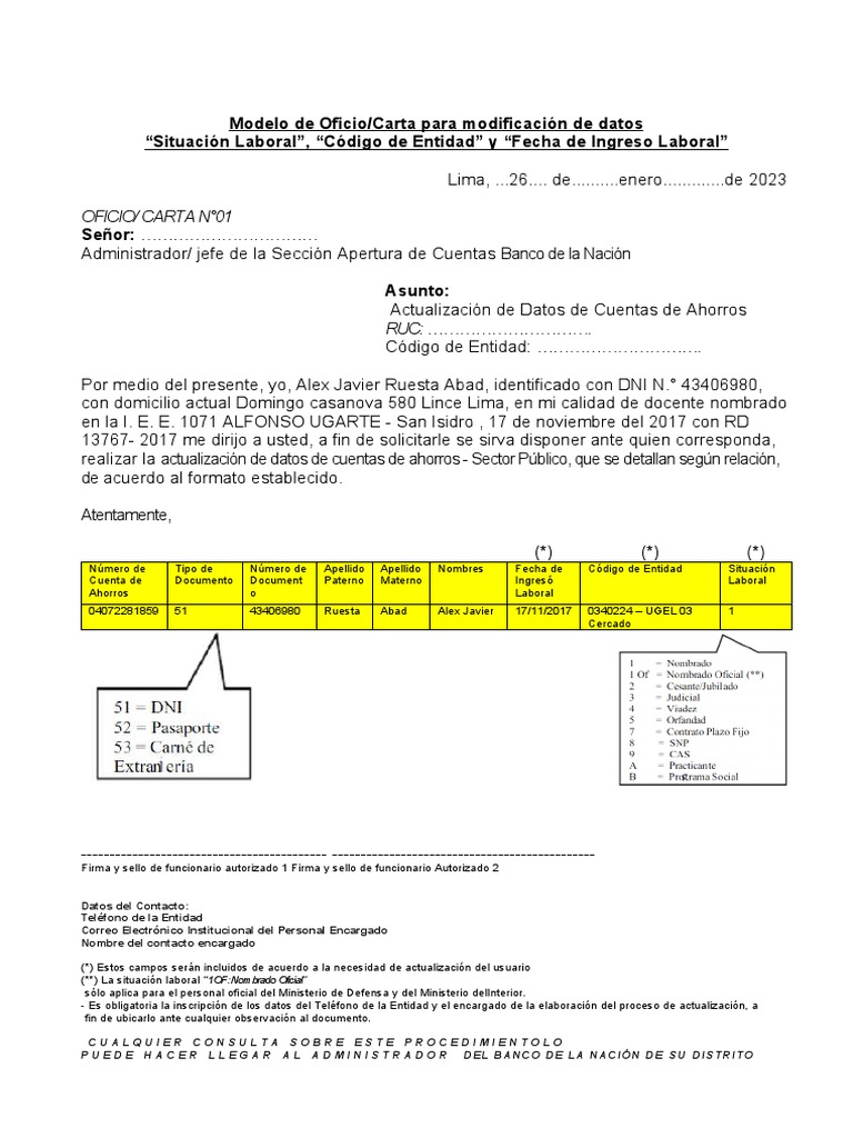 Modelo de Oficio Carta Para Modificaciónde Datos Situación Laboral ... Modelo de Oficio Carta Para Modificaciónde Datos Situación Laboral ...