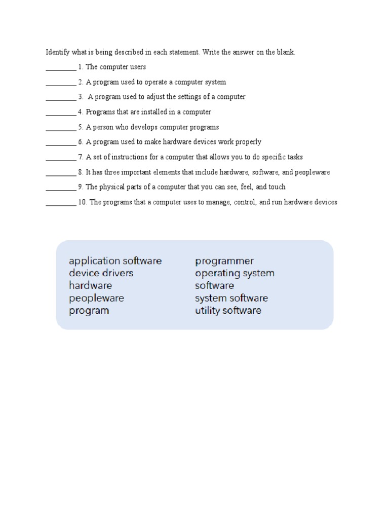 Identify What Is Being Described in Each Statement | PDF | Computers | Technology & Engineering