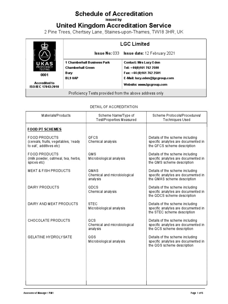 UKAS Scope of Accreditation | PDF