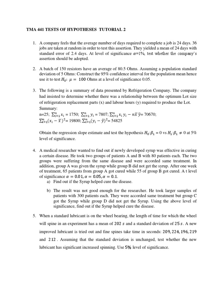 Tma 441 Tutorial | PDF | Hypothesis | Statistics