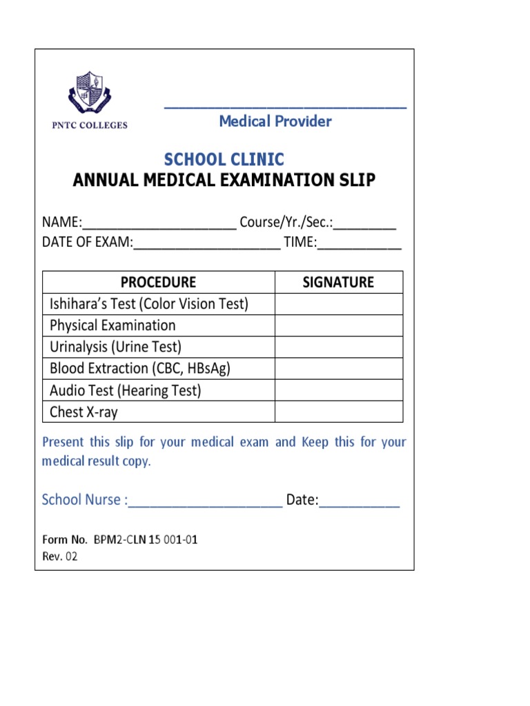 Annual School Medical Exam Slip | PDF | Science & Mathematics