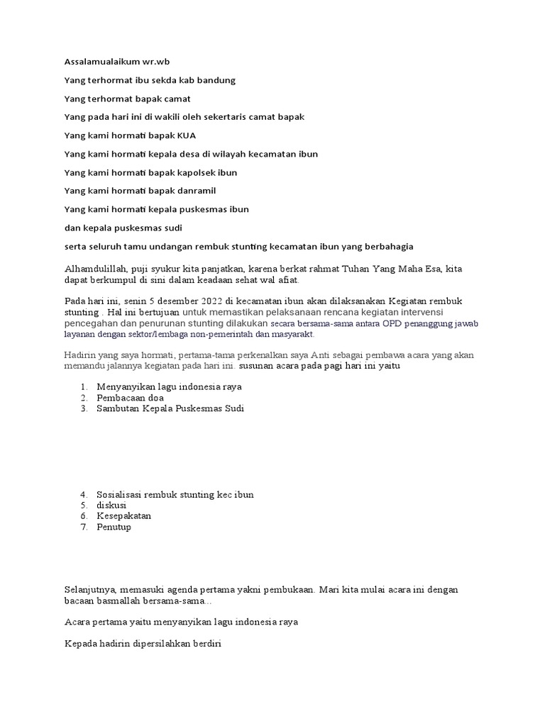 Teks MC Rembuk Stunting | PDF