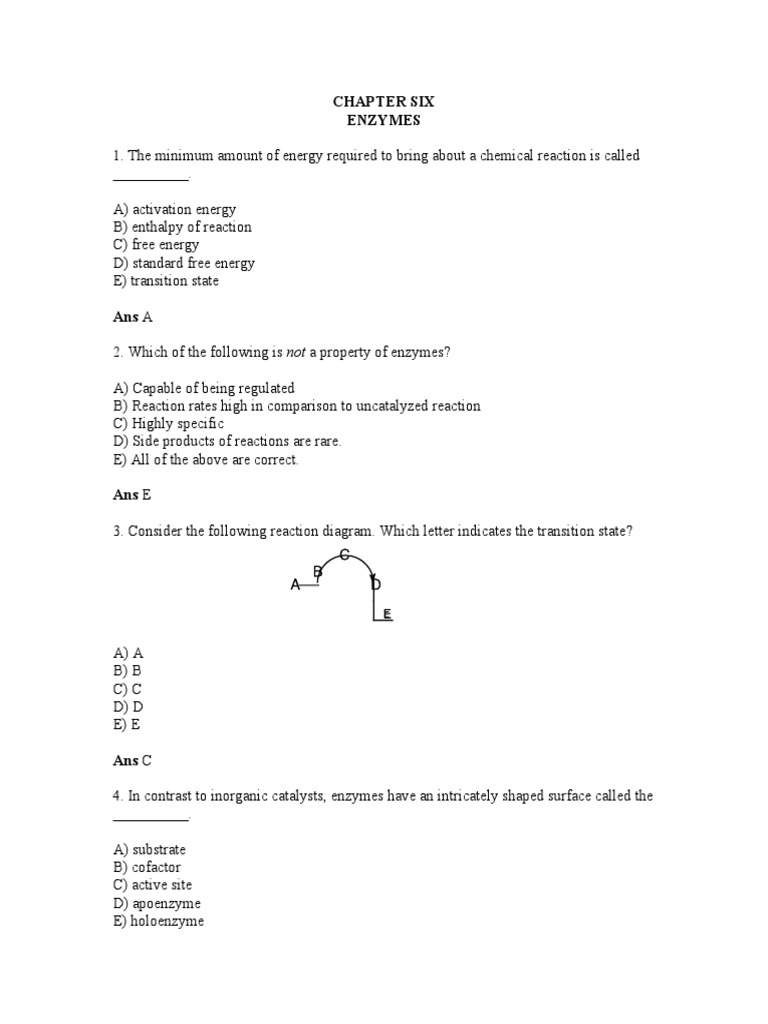 Edited - Chapter 6 Test Bank | PDF | Enzyme | Active Site