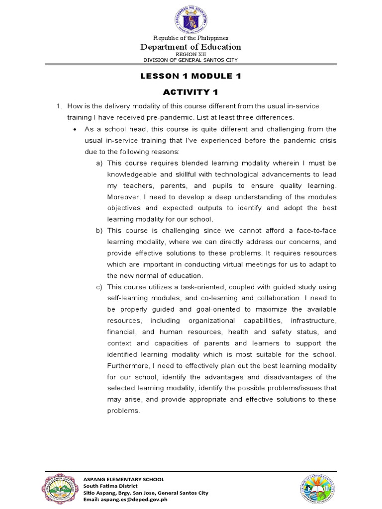 Module 1 Answers | PDF | Teachers | Learning Module 1 Answers | PDF | Teachers | Learning