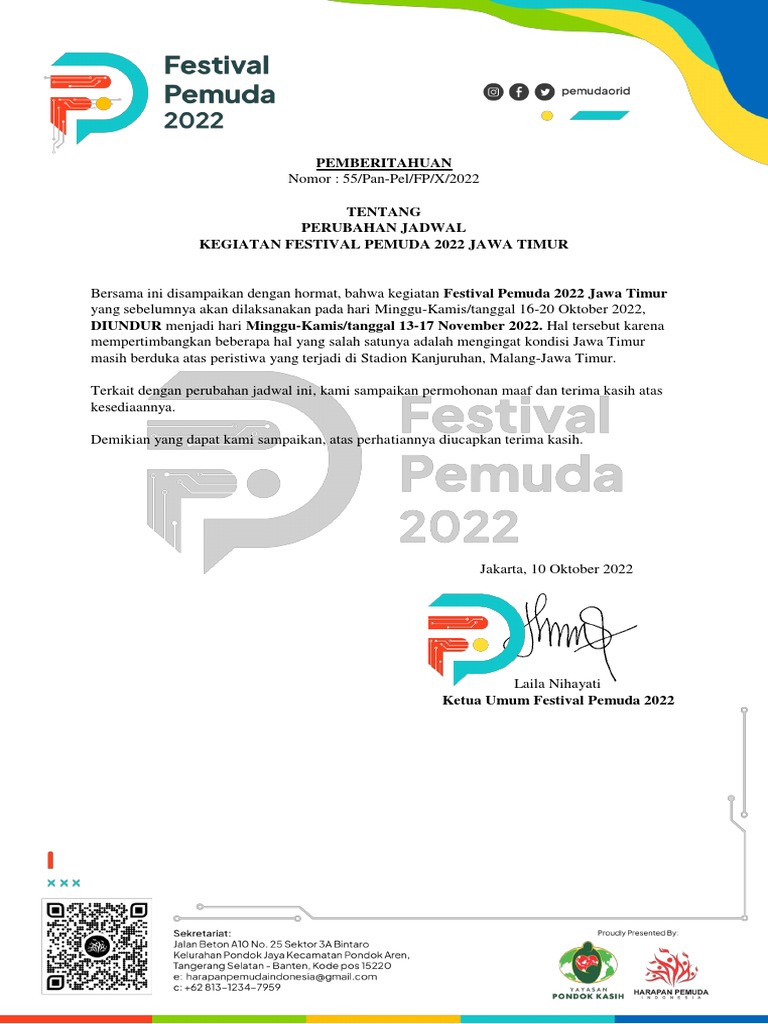 55 - Surat Pemberitahuan Perubahan Jadwal FP22 | PDF