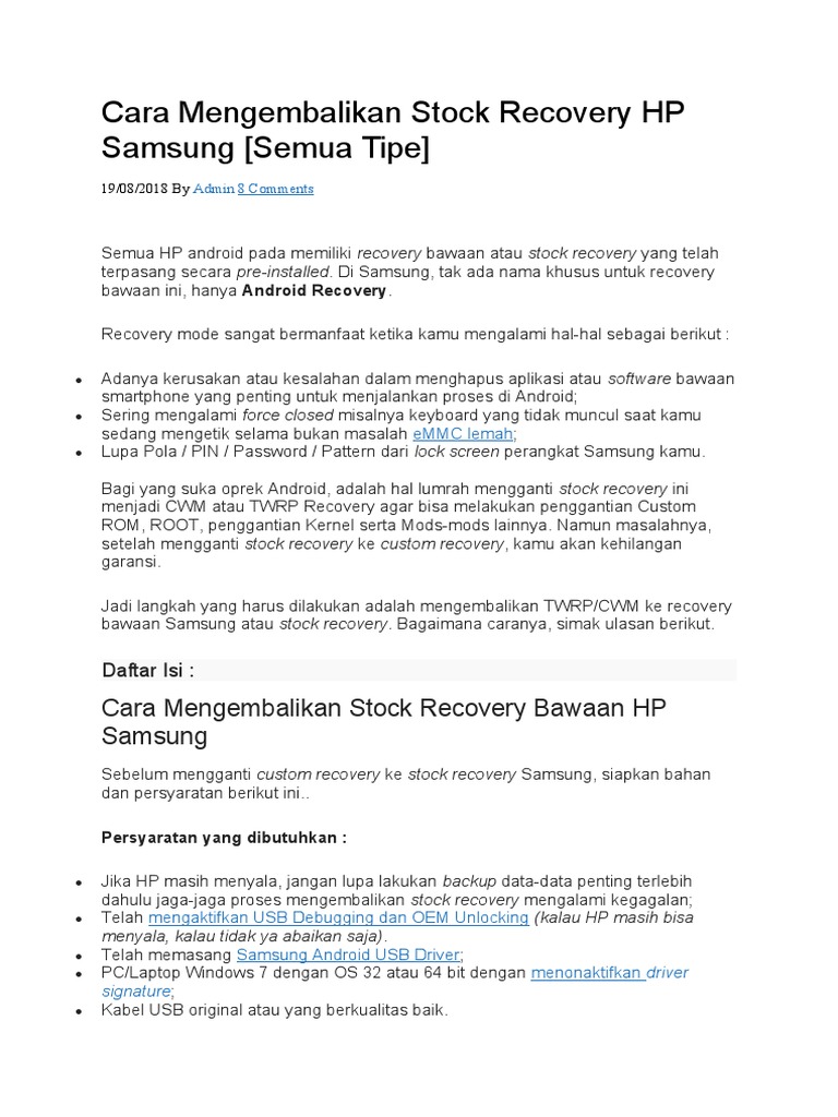 Mengembalikan Stock Recovery Samsung | PDF | Bisnis | Komputer