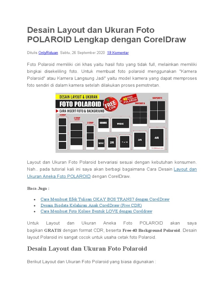 Desain Layout Dan Ukuran Foto POLAROID Lengkap Dengan CorelDraw | PDF