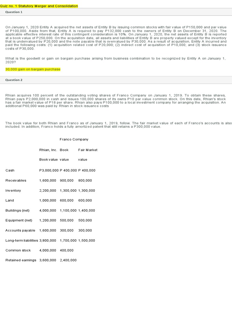 Acctg 11 PDF | PDF | Goodwill (Accounting) | Book Value