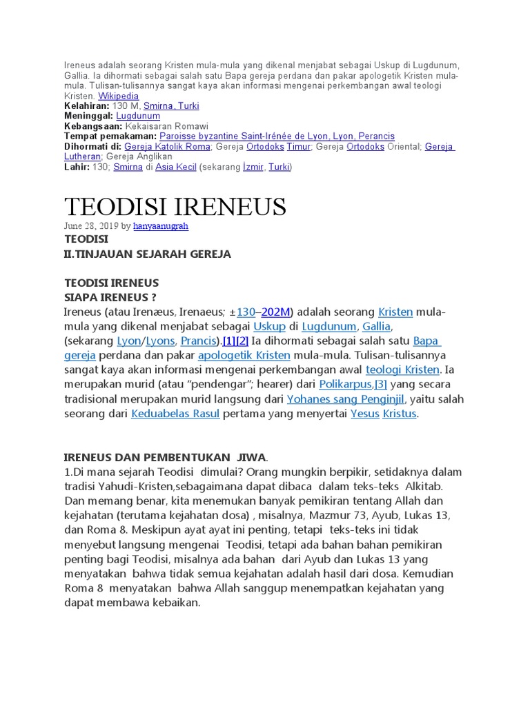 Ireneus Adalah Seorang Kristen Mula | PDF