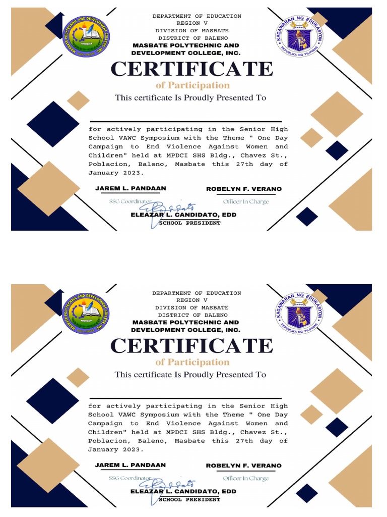 Certificate of Participation - Vawc | PDF