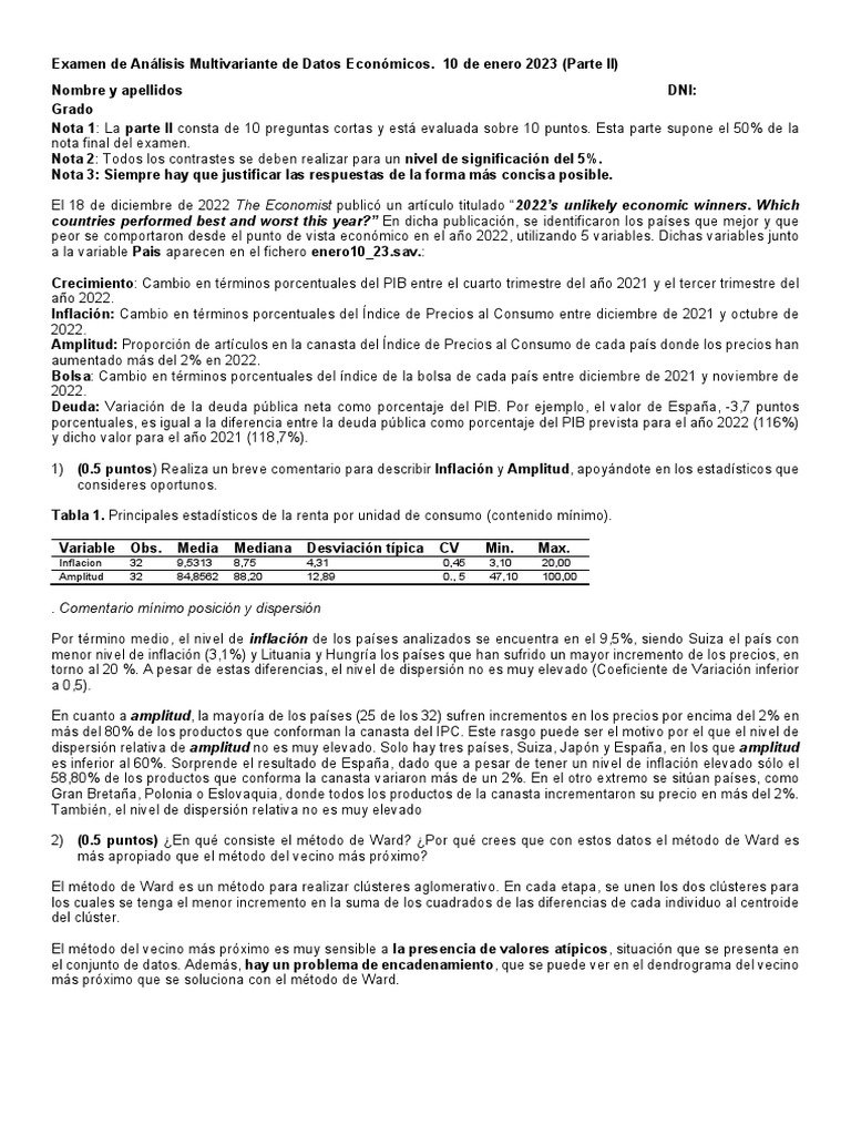 Examen de Análisis Multivariante de Datos Económicos 10 de Enero 2023 ... Examen de Análisis Multivariante de Datos Económicos 10 de Enero 2023 ...