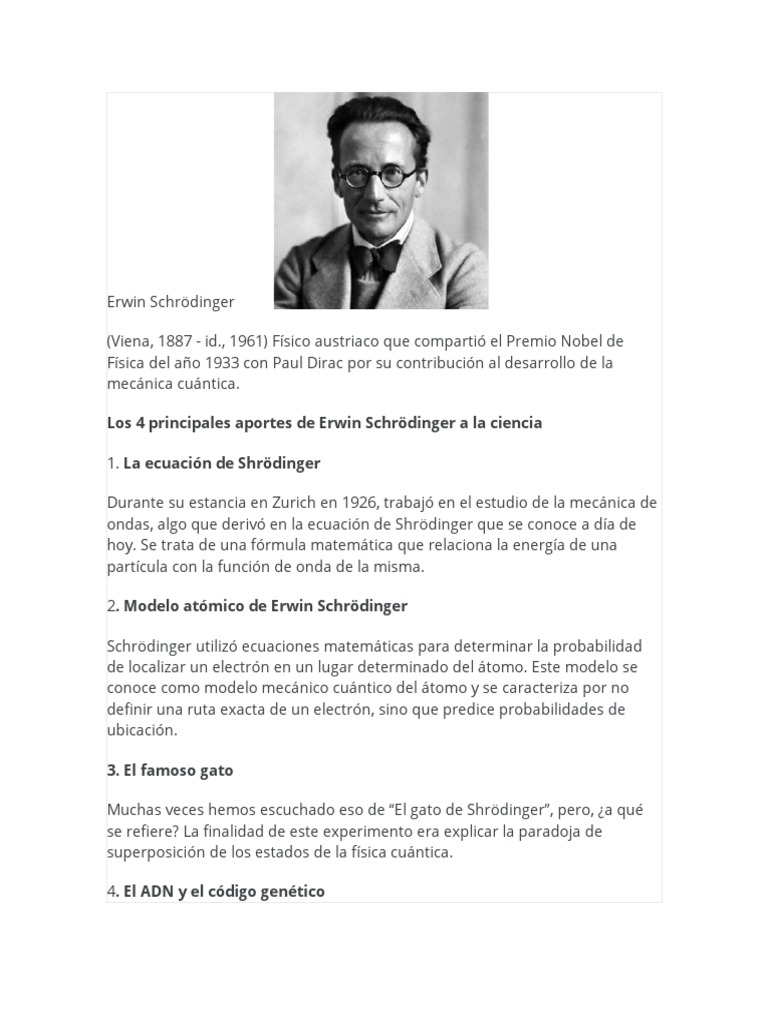 Aportes Clave de Schrödinger | PDF
