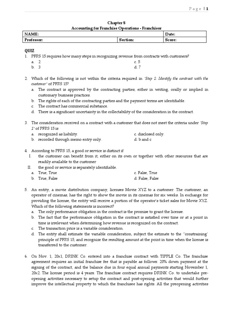 Franchise Operations Accounting Quiz | PDF | Franchising | License