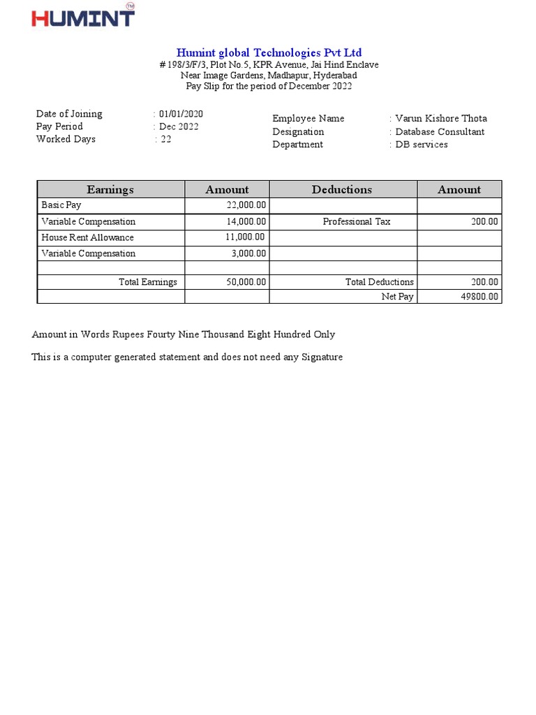 December 2022 Payslip Example | PDF | Finance & Money Management